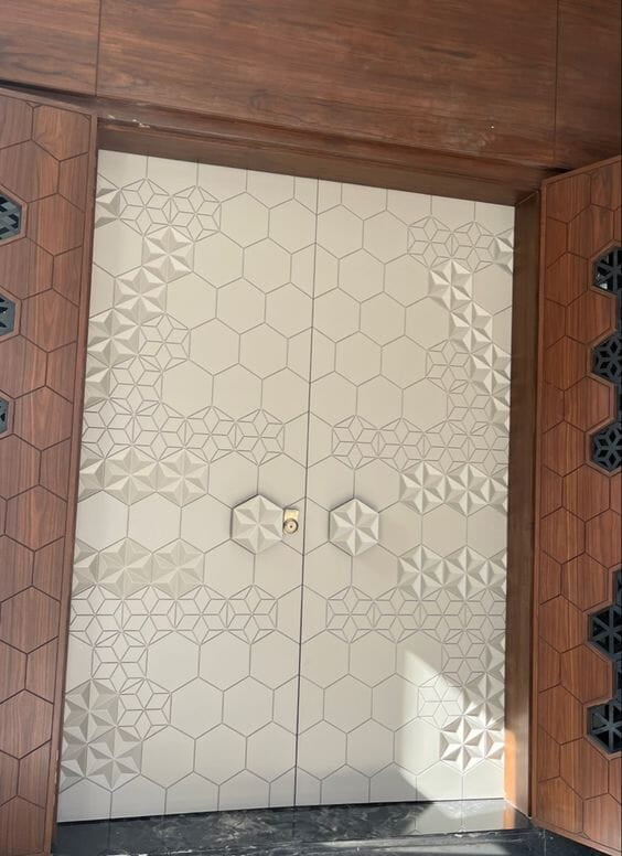 Hexagonal Elegance 3D HDHMR Double Door - Customizable Design