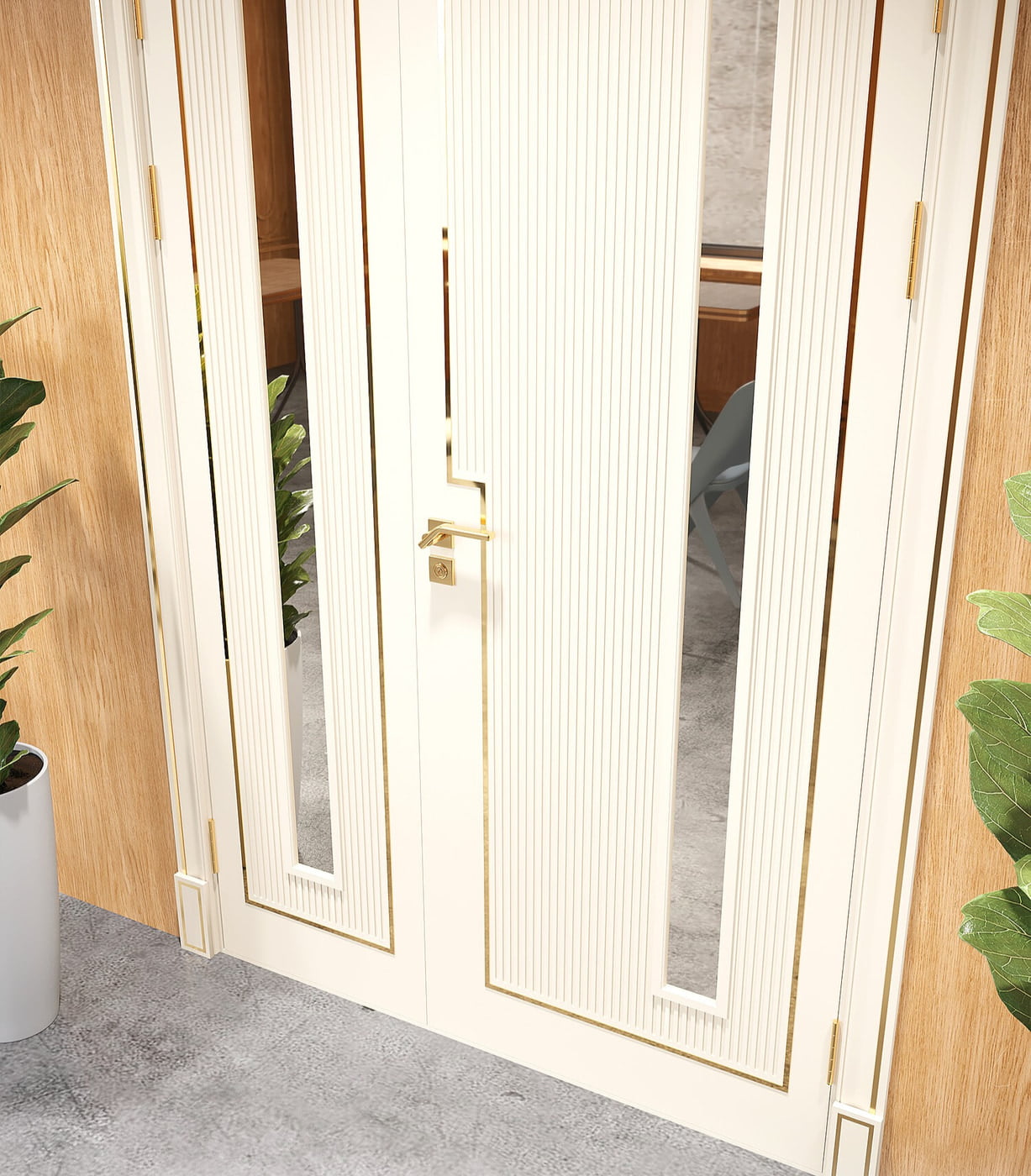 Classic Ivory 3D HDHMR Double Door with Vertical Panel Design